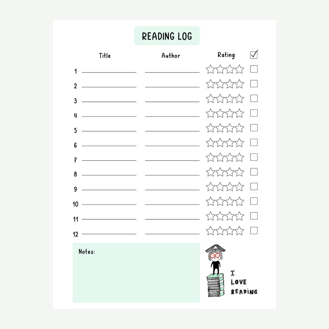 Cute Reading Log Template for Kids, Printable Child Book Tracker ...