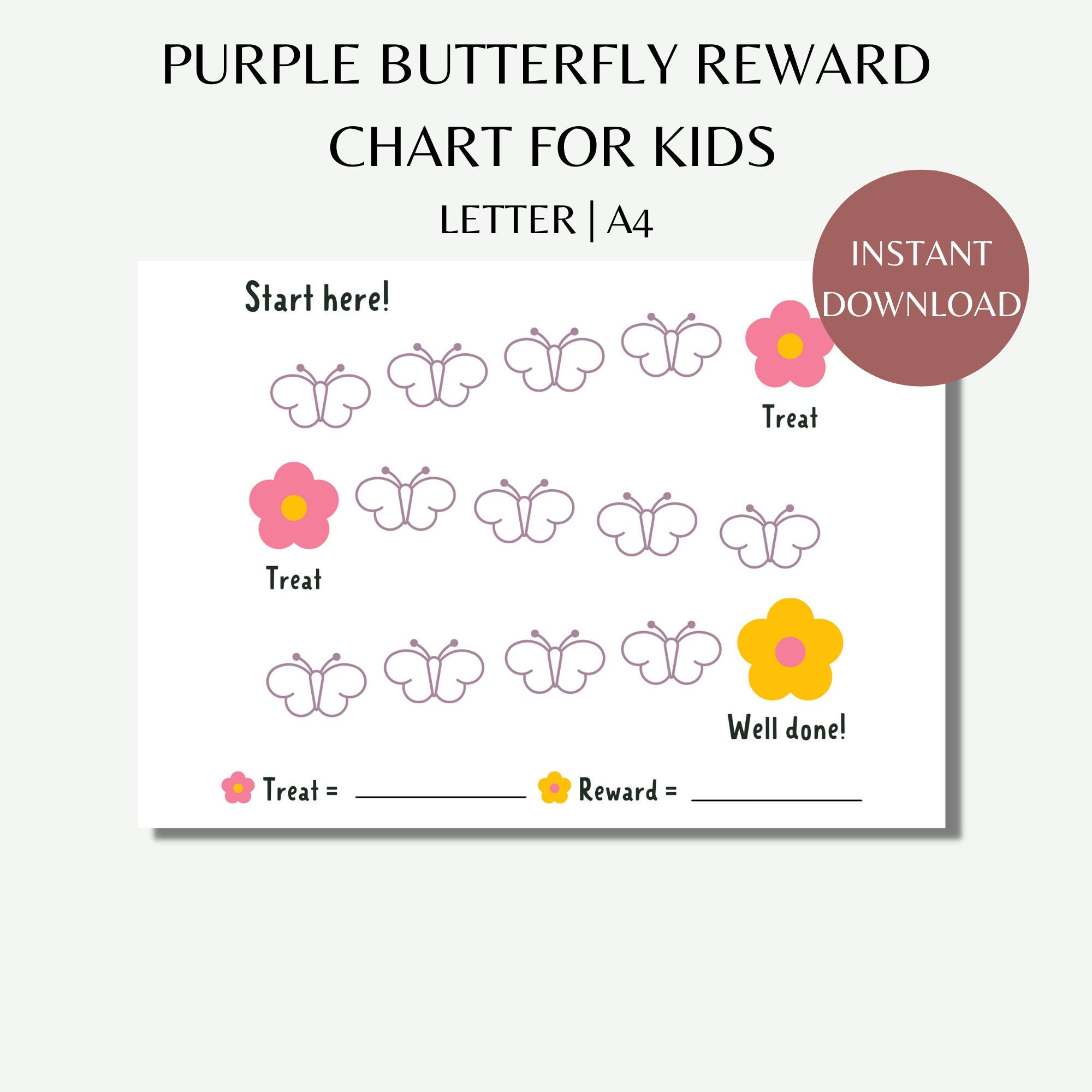 Purple Butterfly Reward Chart for Kids, Potty Training Printable ...