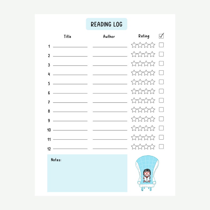 Cute Reading Log Template for Kids, Printable Child Book Tracker ...
