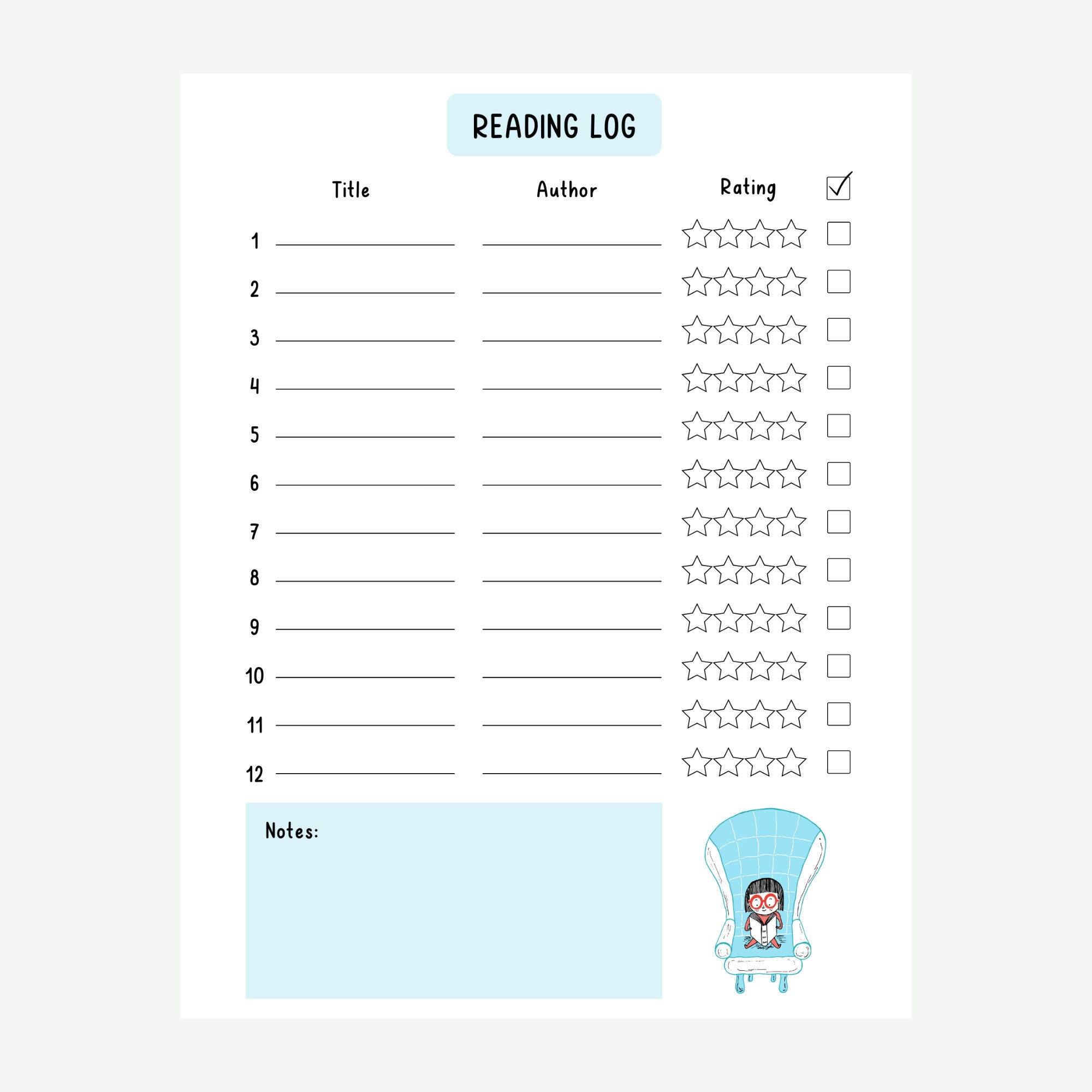 Cute Reading Log Template for Kids, Printable Child Book Tracker ...