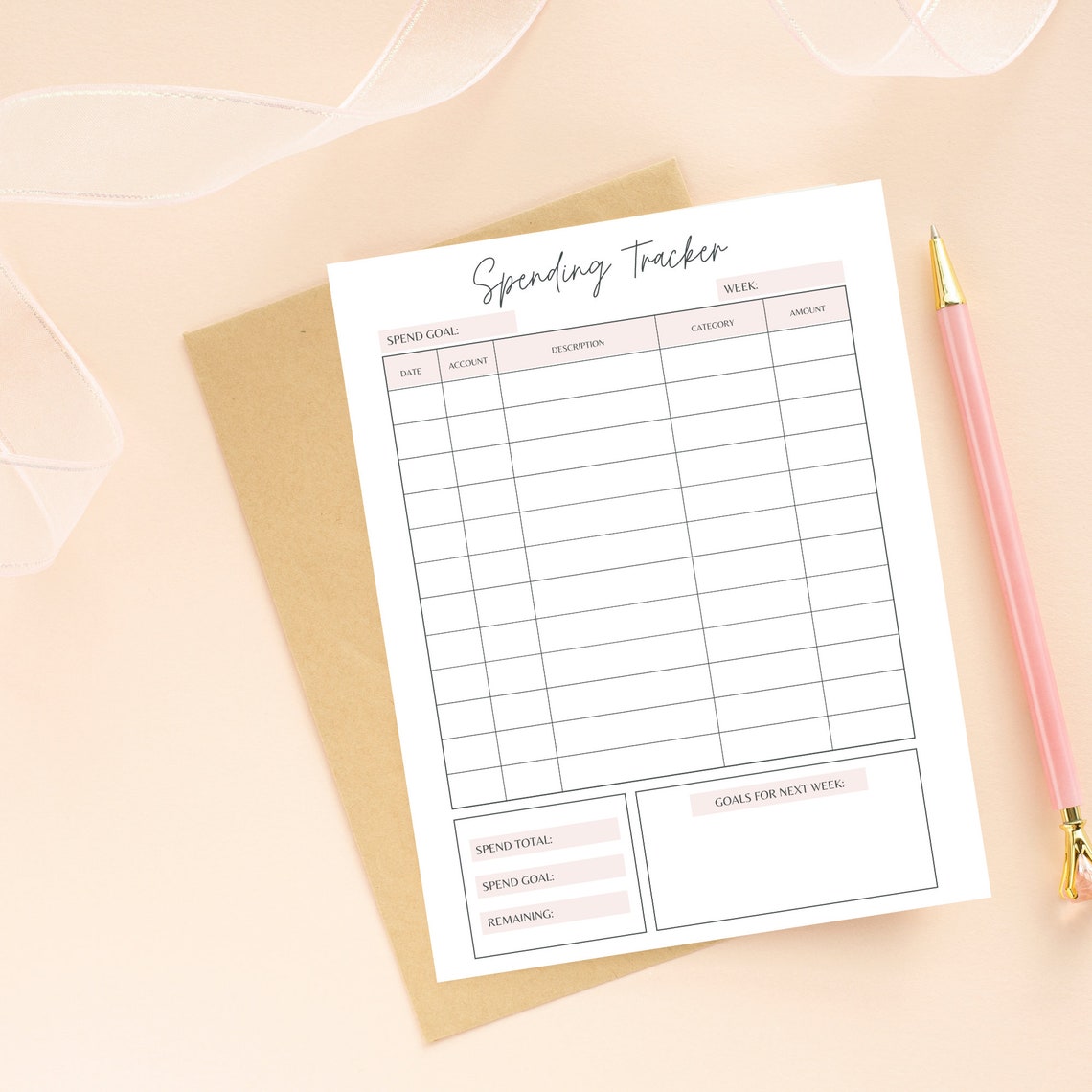 Weekly Spending Tracker, Printable Expense Log, Savings Recorder ...