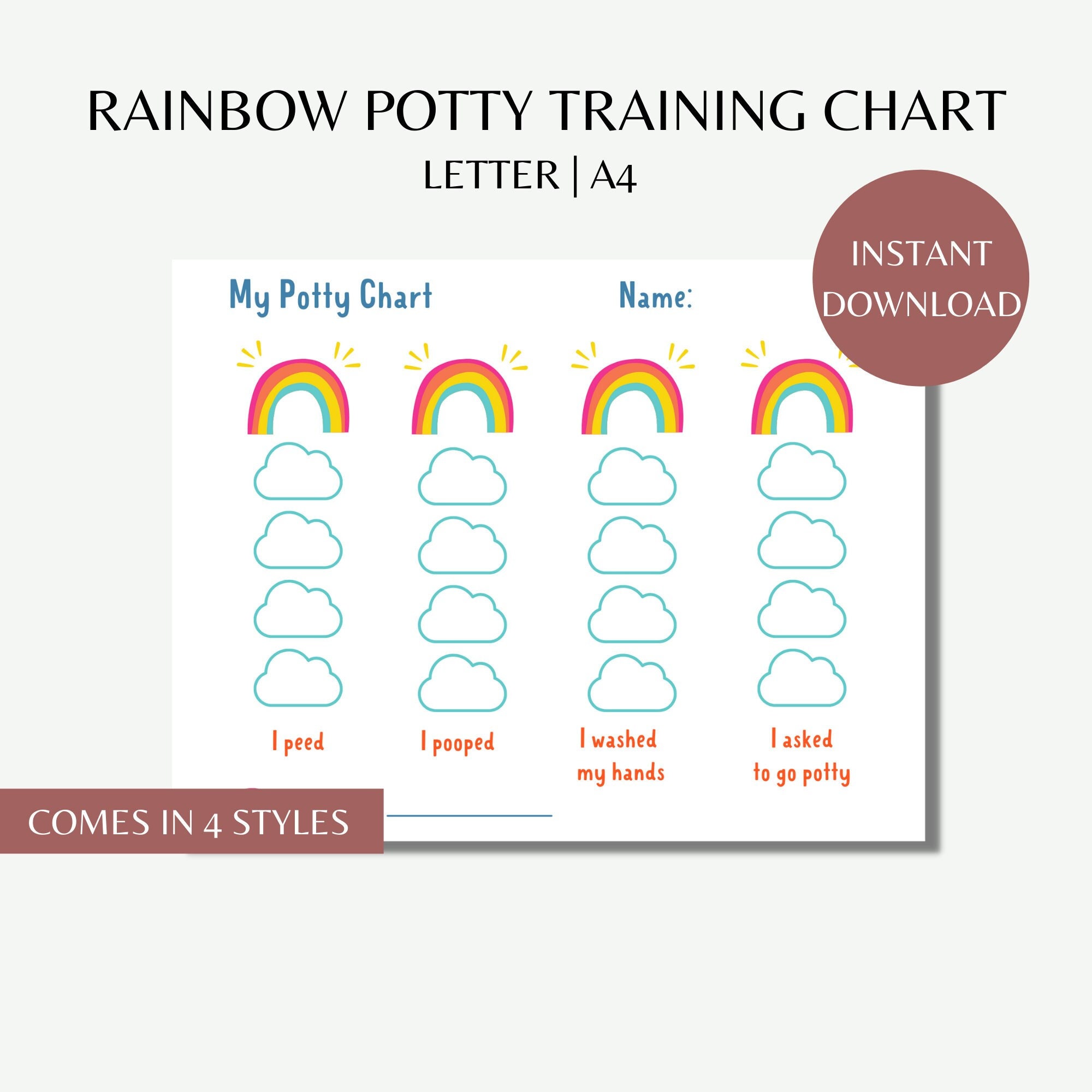 Rainbow Potty Training Chart, Bathroom Routine Printable, Toilet ...