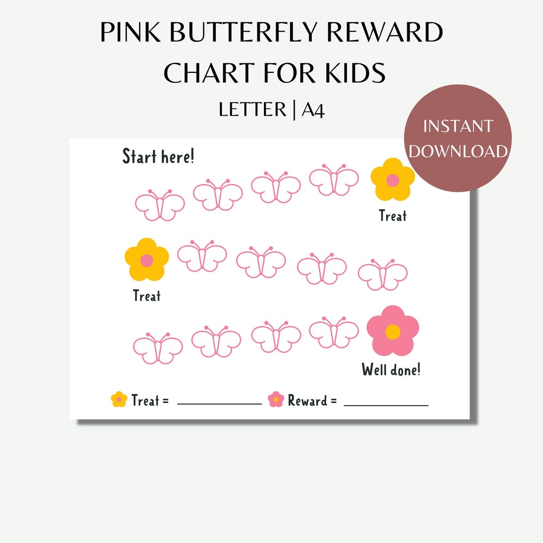 Pink Butterfly Reward Chart for Kids, Potty Training Printable ...