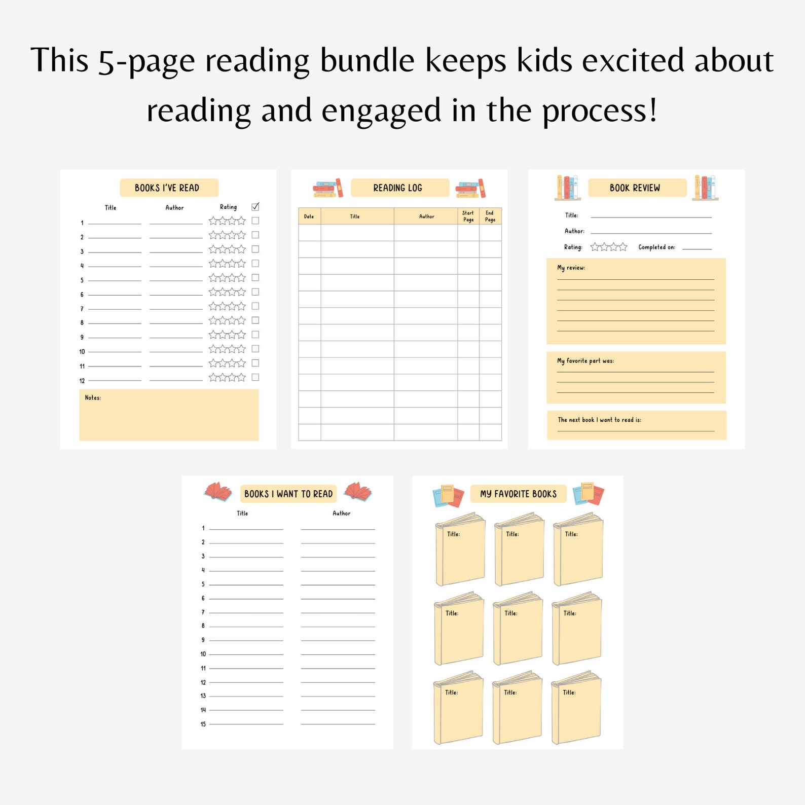 Reading Log Bundle for Kids, Printable Child Book Tracker, Reading ...