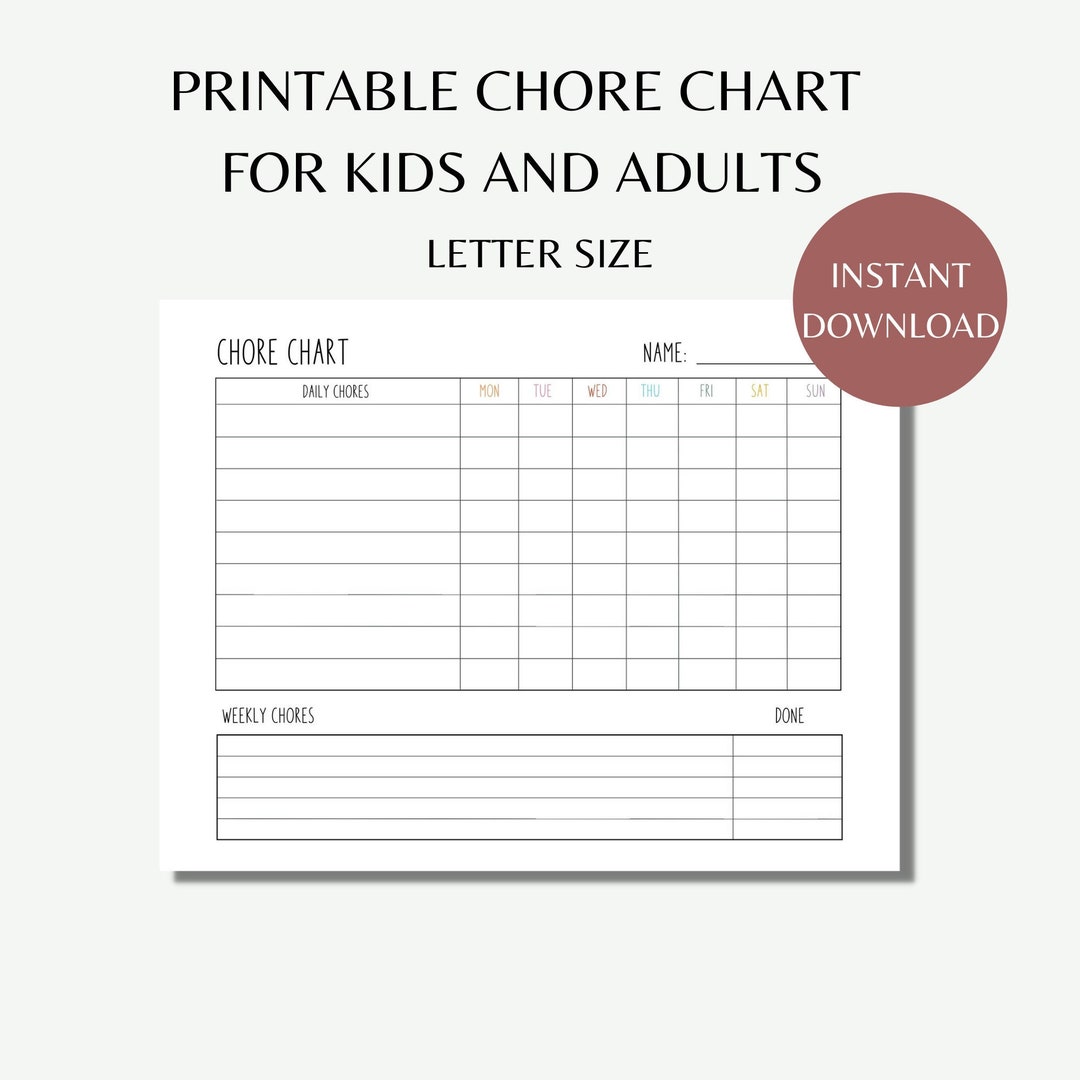 Daily Chore Chart for Kids and Adults, Child Weekly Responsibility ...