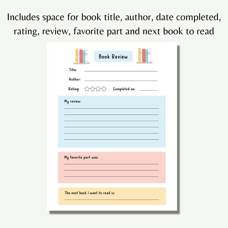 Colorful Book Review Template for Kids, Child Reading Log Tracker ...
