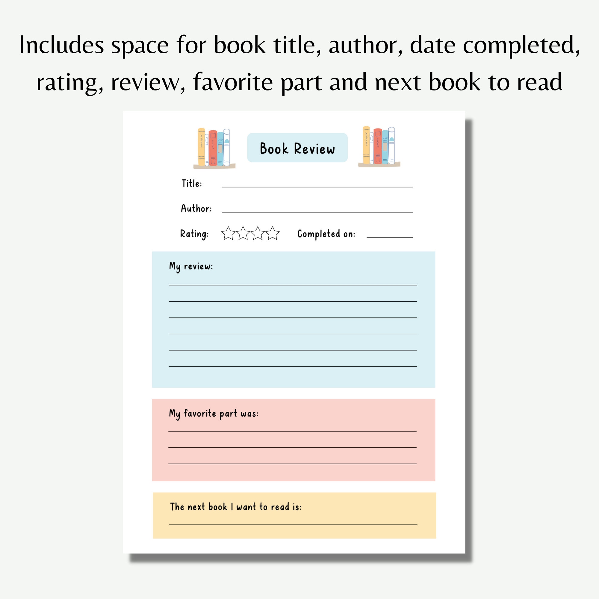 Colorful Book Review Template for Kids Child Reading Log - Etsy