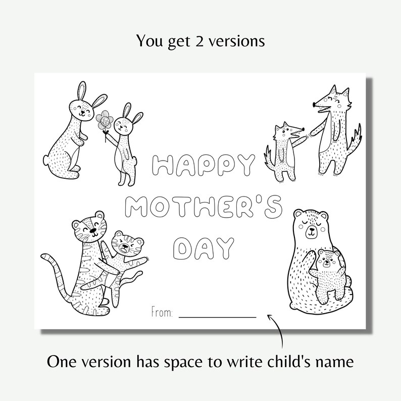 Printable Mother's Day Coloring Page for Kids, Cute Baby Animals Mother ...