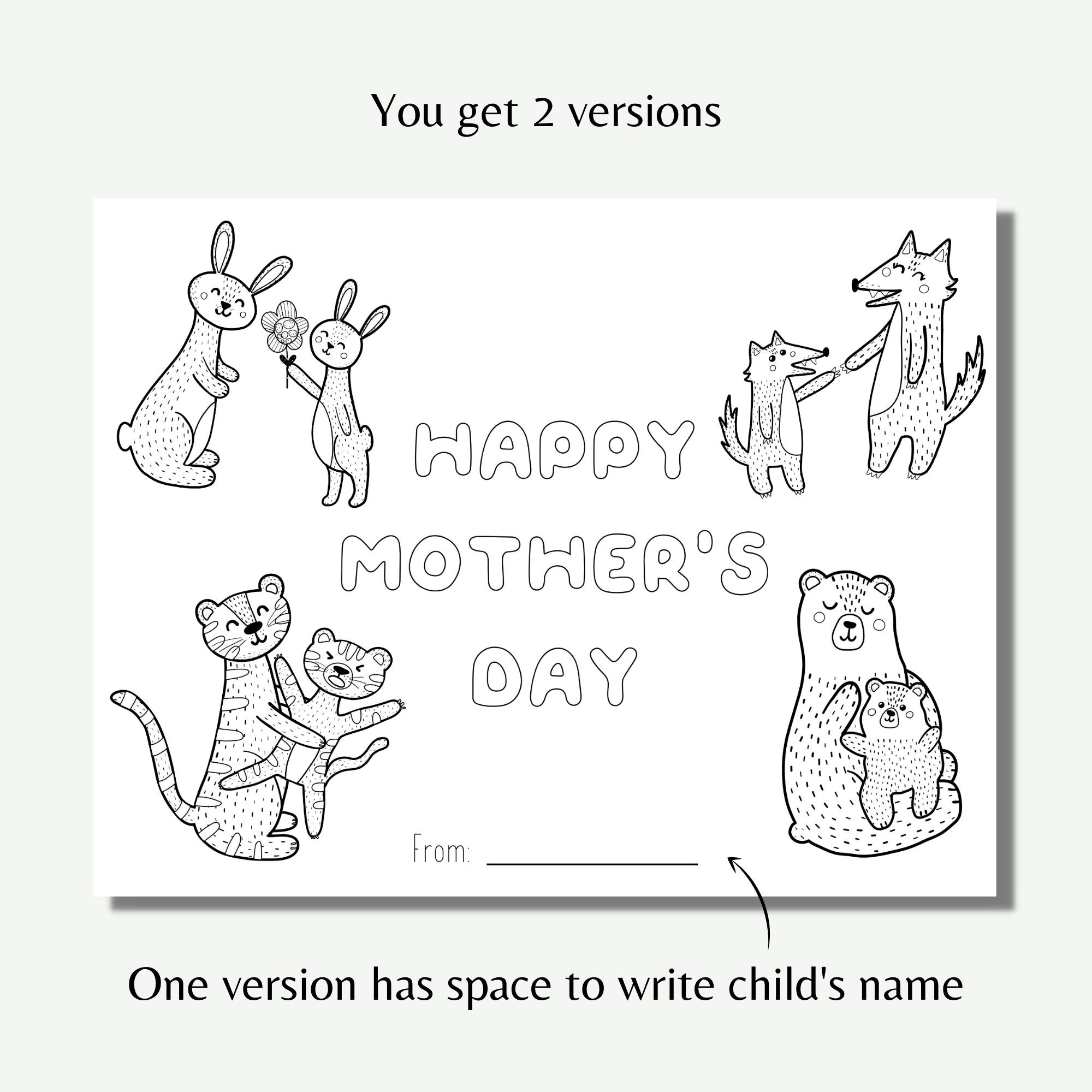 Printable Mother's Day Coloring Page for Kids, Cute Baby Animals Mother ...