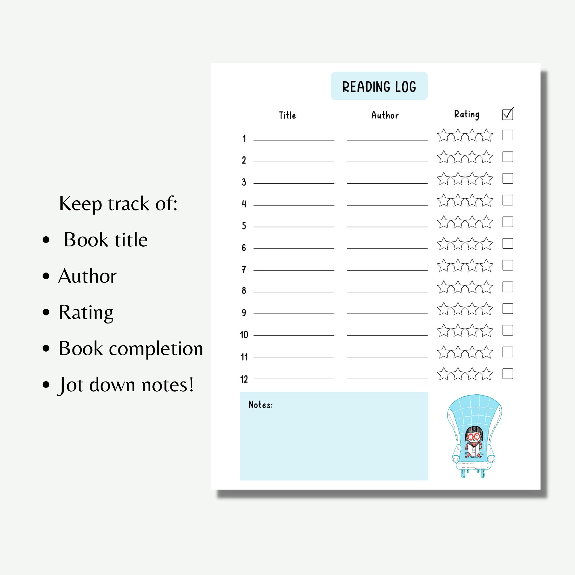 Cute Reading Log Template for Kids, Printable Child Book Tracker ...