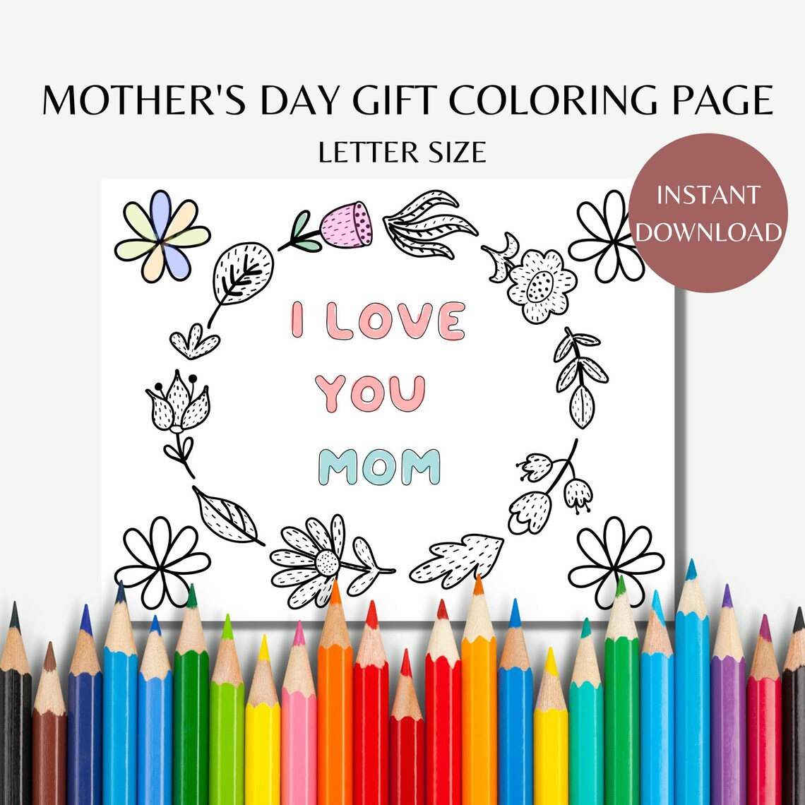Printable Mother's Day Coloring Page for Kids, Pretty Flowers Mother's ...