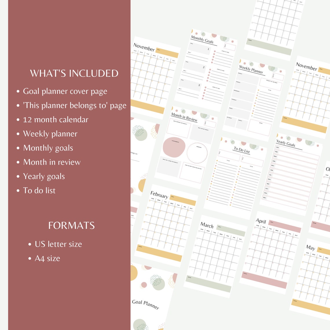 Printable Goal Planner Bundle, Colorful Goal Setting Download, Cheerful ...