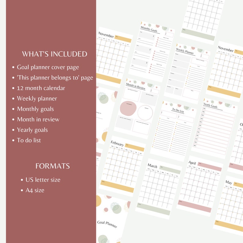 Printable Goal Planner Bundle, Colorful Goal Setting Download, Cheerful ...