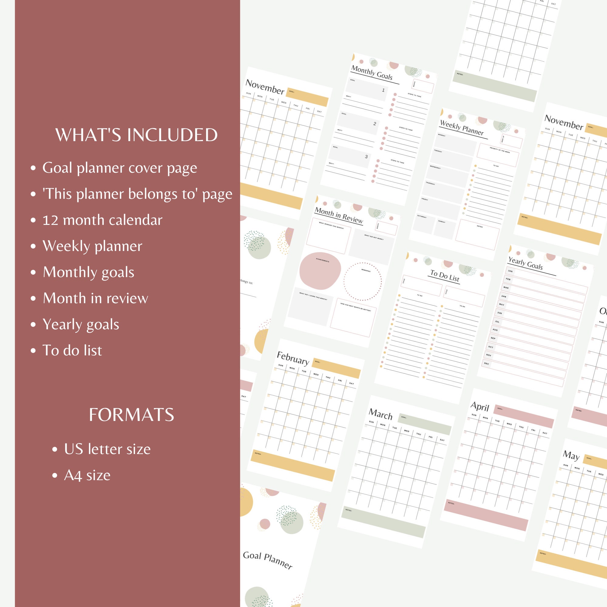 Printable Goal Planner Bundle, Colorful Goal Setting Download, Cheerful ...