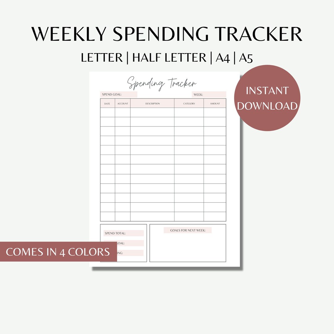 Weekly Spending Tracker, Printable Expense Log, Savings Recorder ...