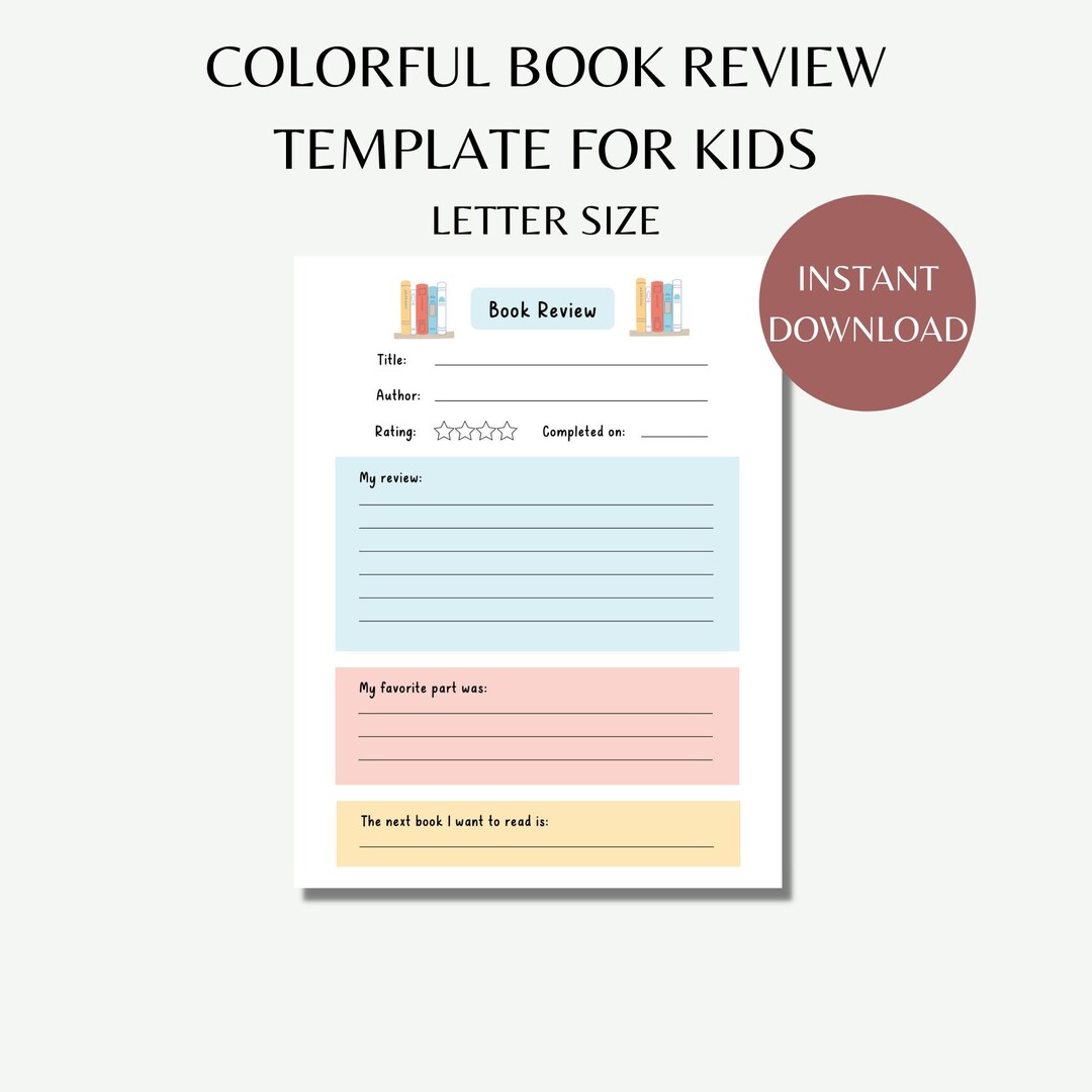 Colorful Book Review Template for Kids, Child Reading Log Tracker ...
