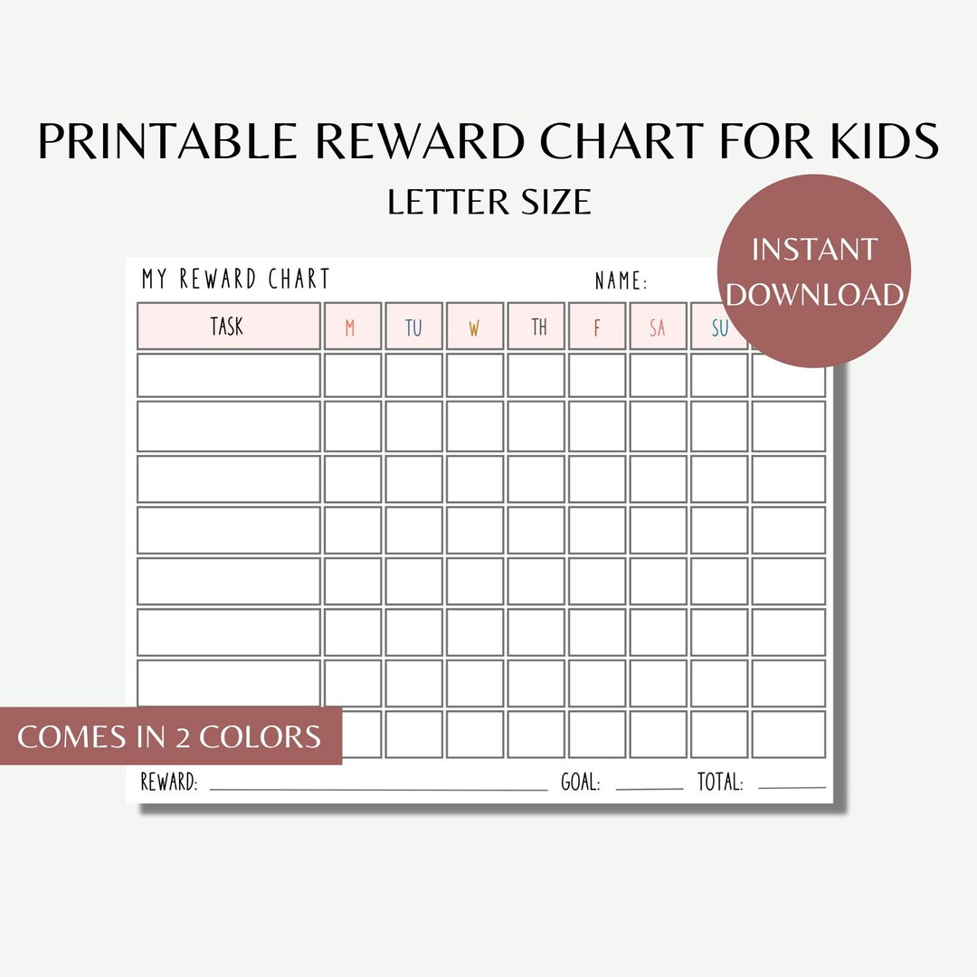 Reward Chart for Kids, Weekly Child Responsibility Printable, Task ...