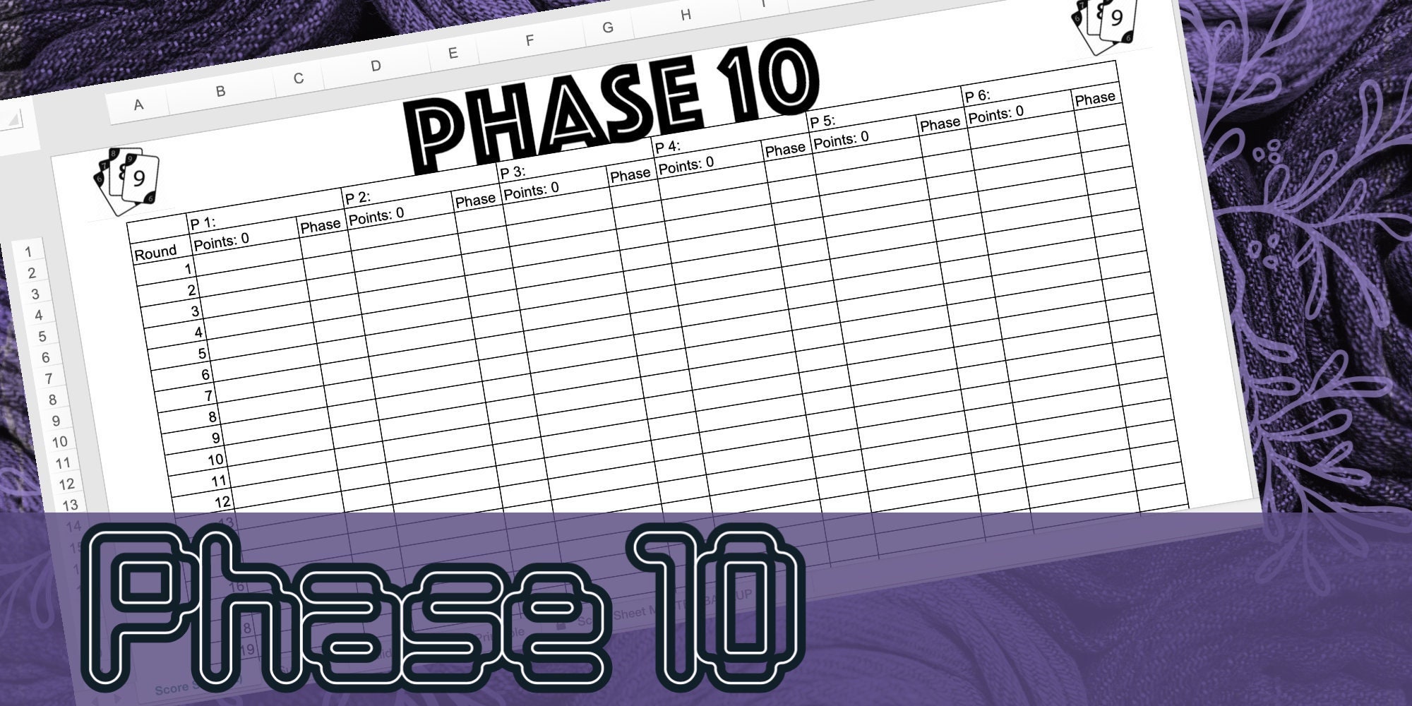 Phase10 Digital Score Sheet - Excel or Google Sheet Compatible - BONUS ...