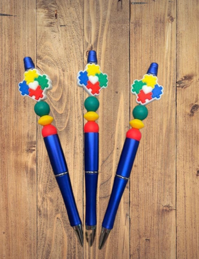 Autism Puzzle Piece Pen. Gel Ink Pen, Silicone Beads, Smooth Writing ...