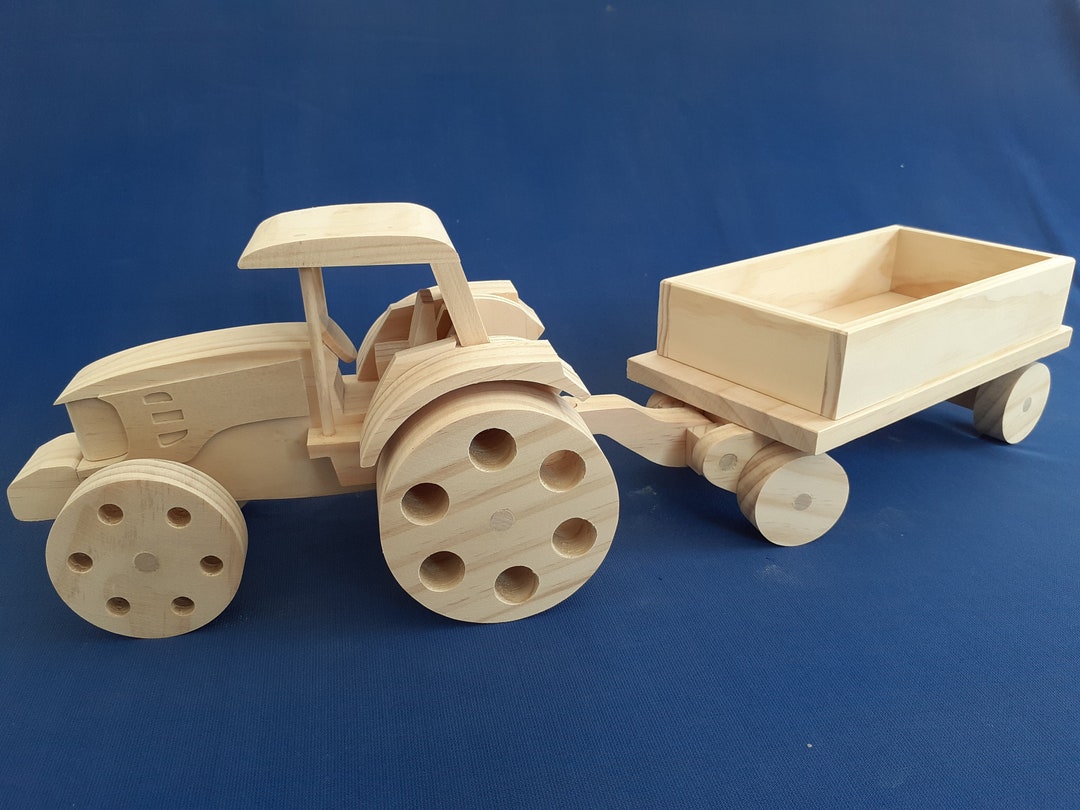 Handmade Wooden Toy Tractor & Trailer - Etsy Australia