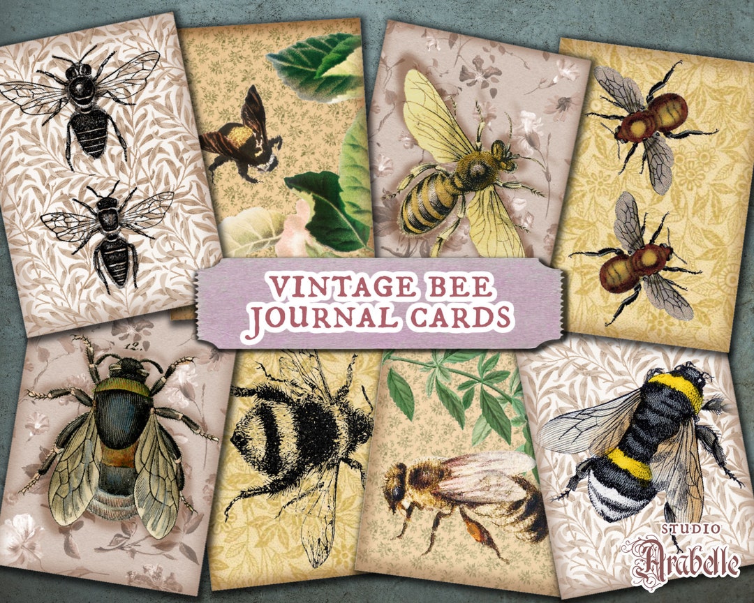 Digital Vintage Printable Bumble Bee Journal Cards - Digital Bee ...