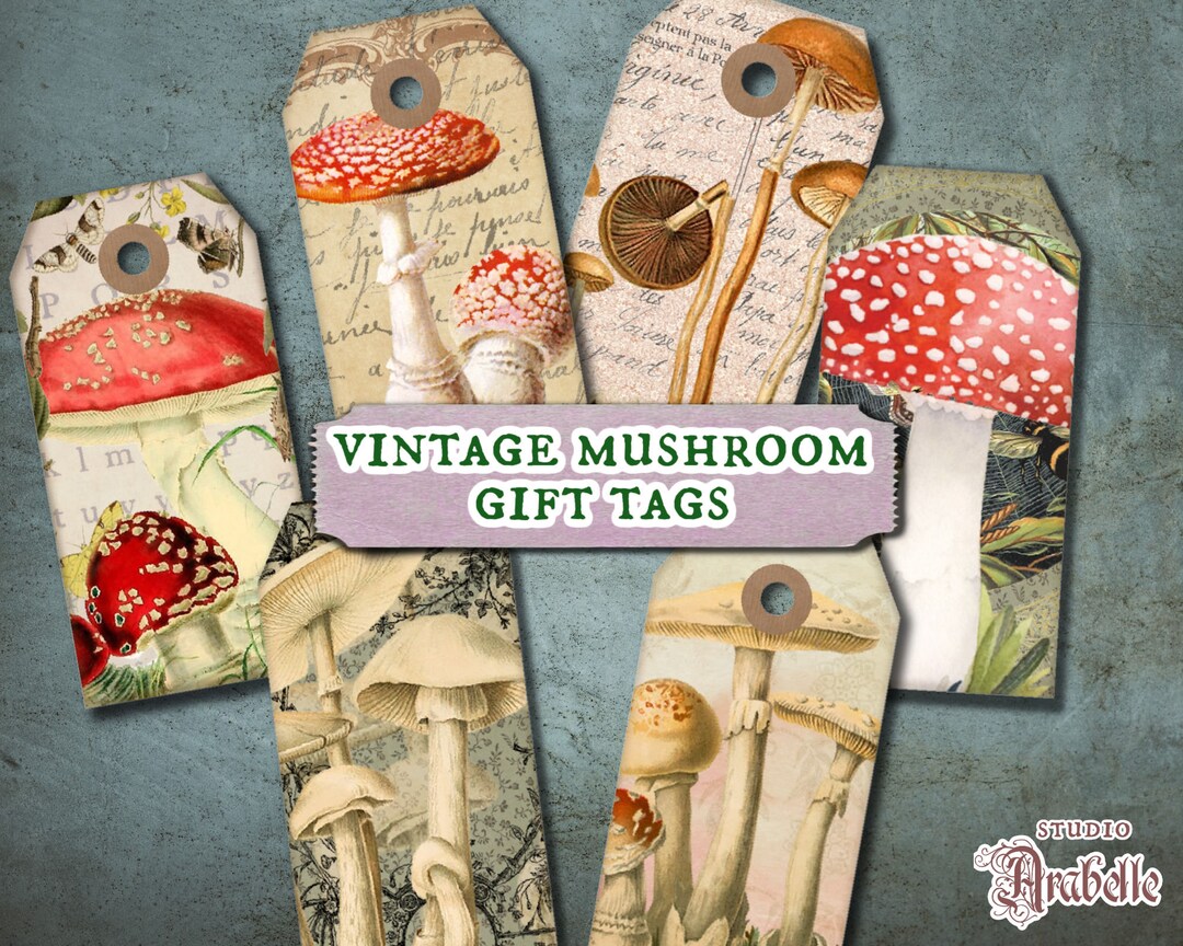 Digital Vintage Mushroom Printable Gift Tags - Digital Instant Download ...