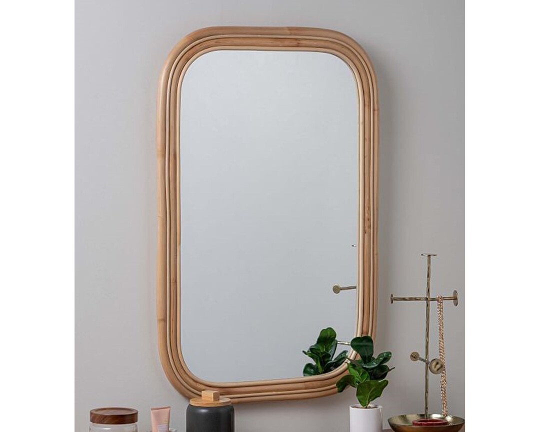 Handmade Rattan Mirror, Rattan Rectangle Mirror, Cane Mirror, Boho ...