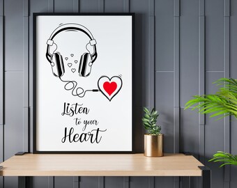 HEART POSTER. Listen to Your Heart Poster. Motivational - Etsy