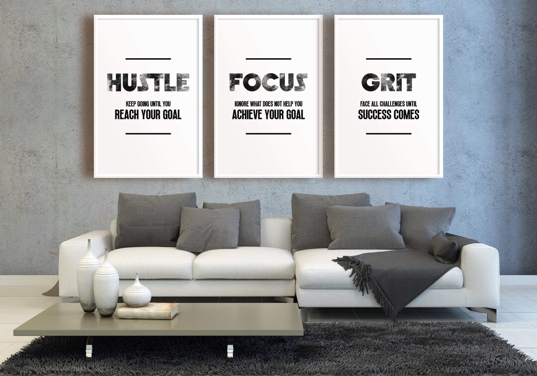 Hustle Focus Grit Set Motivational Poster Inspirational Entrepreneur ...