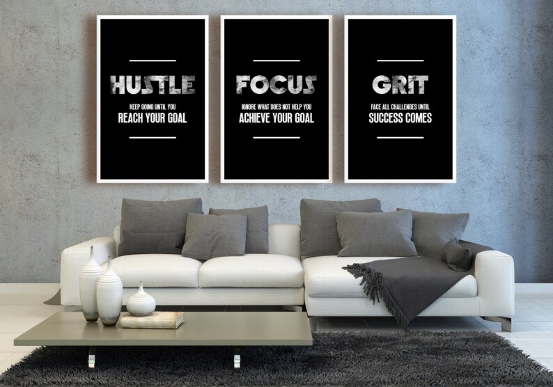 Hustle Focus Grit Set Motivational Poster Inspirational - Etsy