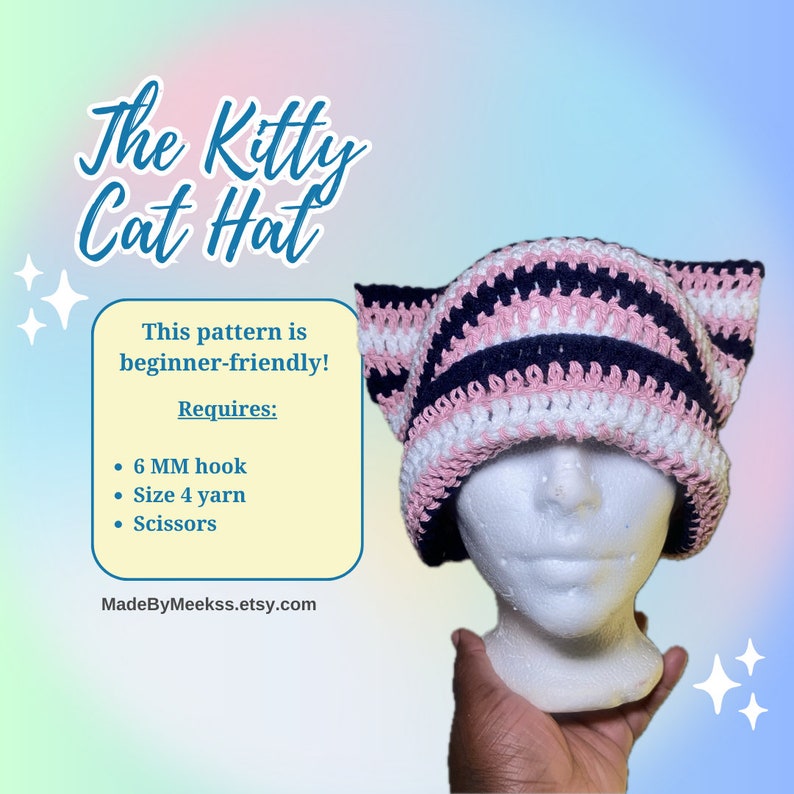 Kitty Cat Hat Pattern | Crochet Pattern Cat Ear Beanie PDF Pattern - Etsy