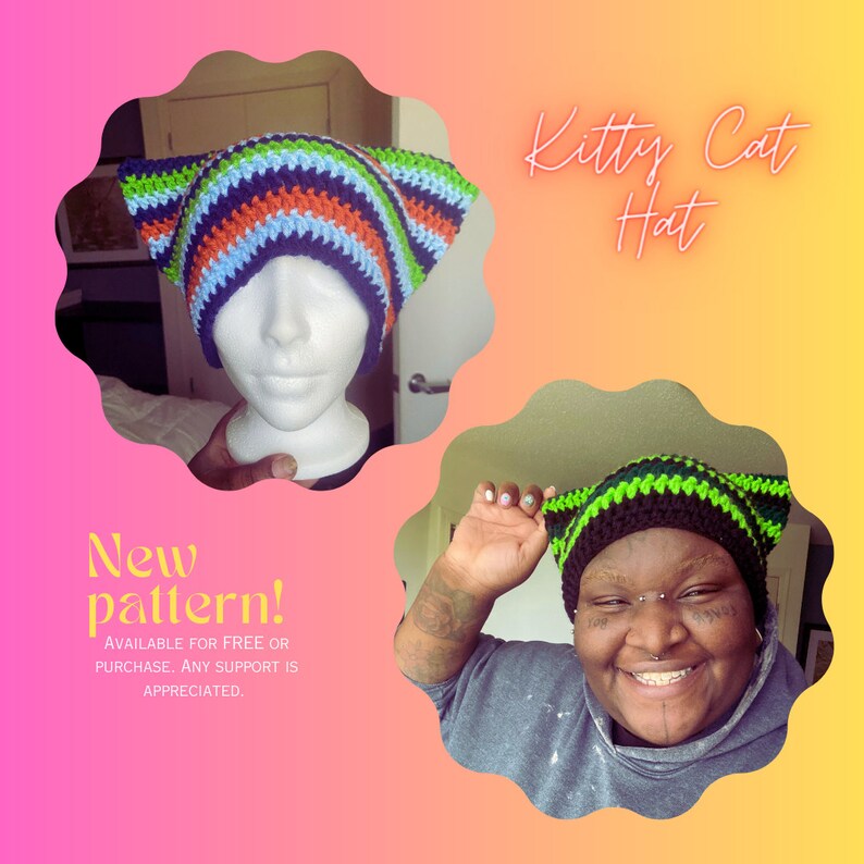 Kitty Cat Hat Pattern Crochet Pattern Cat Ear Beanie PDF - Etsy