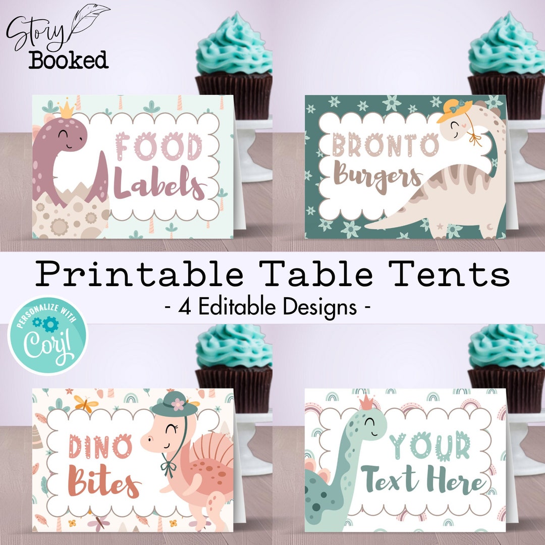 Dinosaur Birthday Food Tent Labels, Editable Digital, Pink Dino Girl B ...