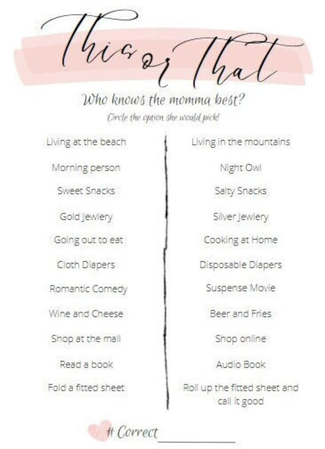 This or That Baby Shower Game - Etsy