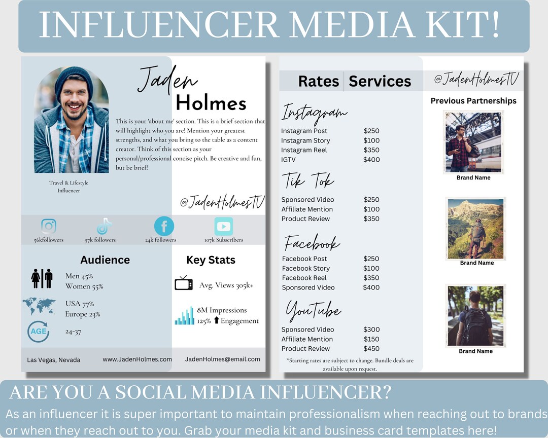 MEDIA KIT and Business Card Template Influencer Brand Ambassador ...