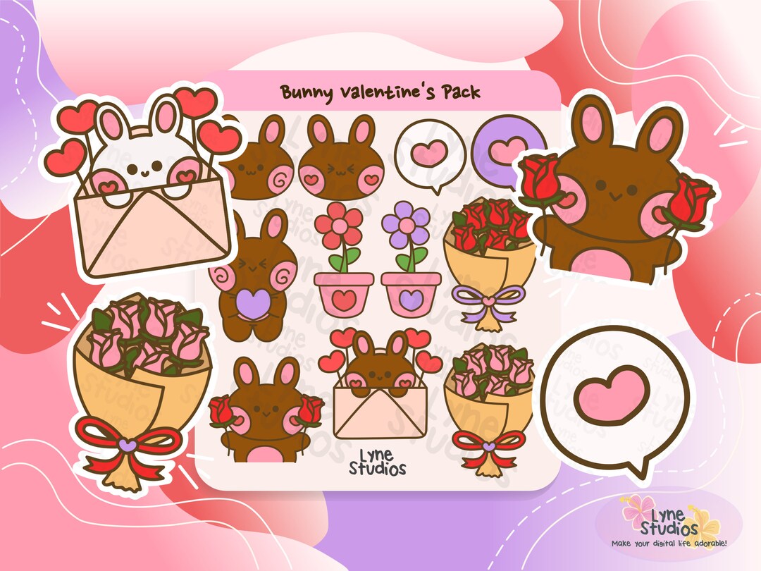 Cute Bunny Valentine's Digital Sticker Pack | Kawaii | February ...