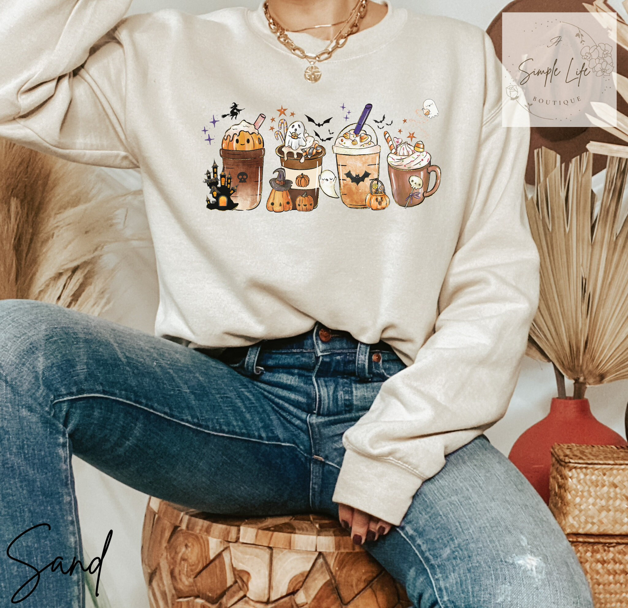 Halloween Coffee Crewneck Sweatshirt Fall Coffee Sweater Pumpkin Latte ...