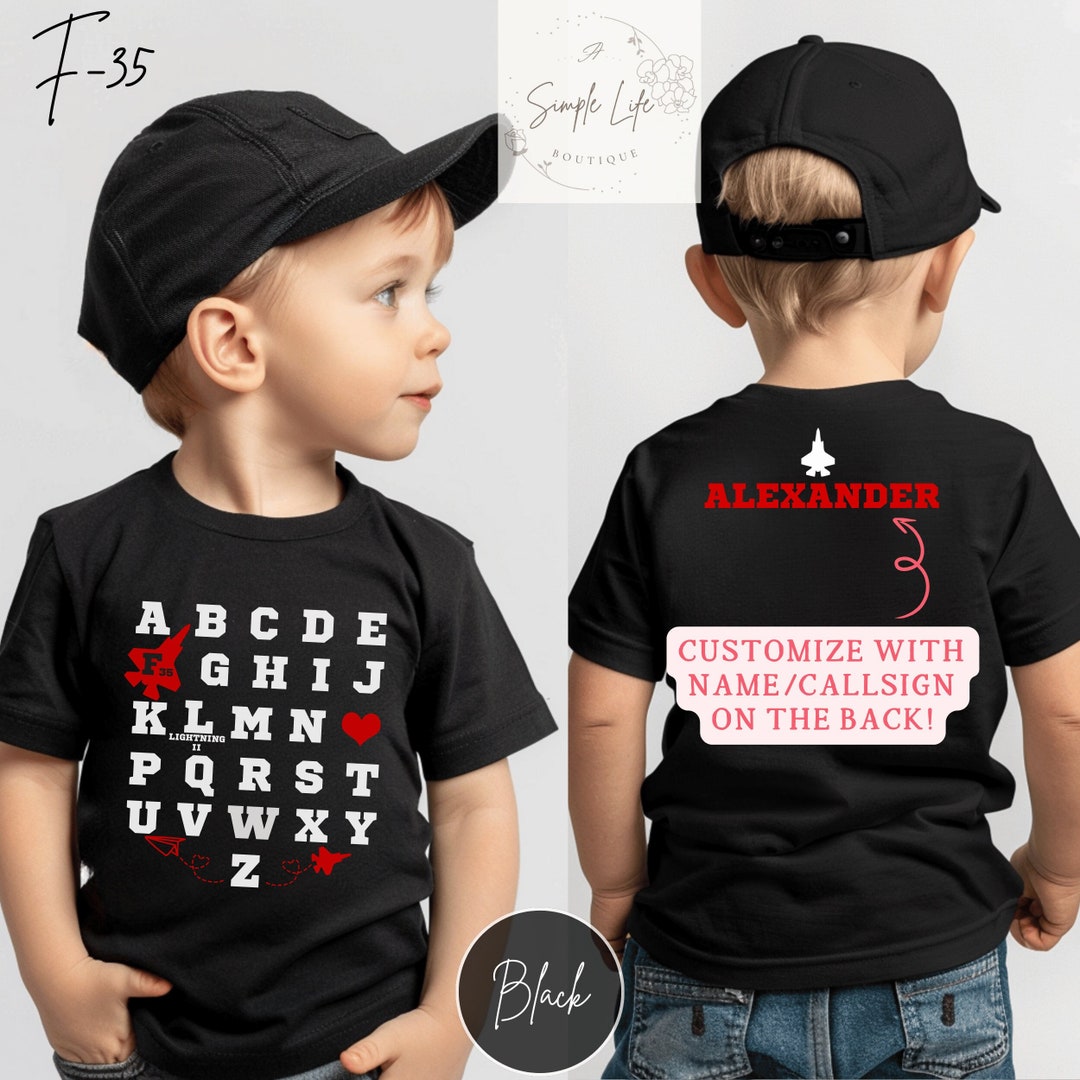 Personalize Kid F35 Fighter Jet Alphabet Shirt | Customized Name Kid ...