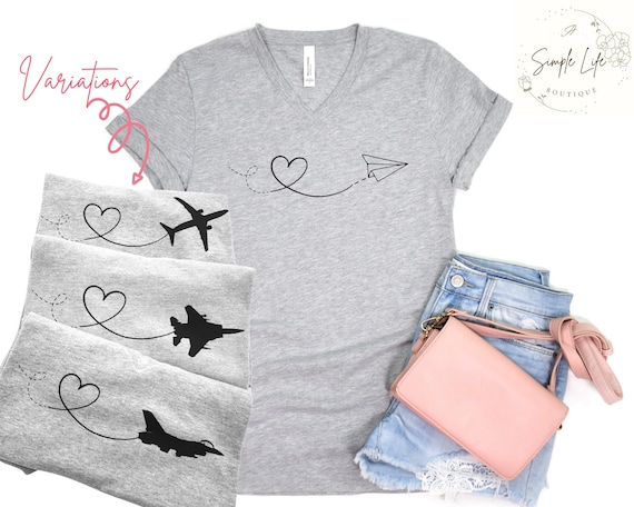 Customizable Heart Jet V-neck Fighter Jet Tshirt Female - Etsy
