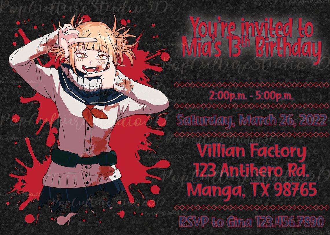 Anime Theme, Birthday Party Invitation, Made-to-order, Digital File - Etsy