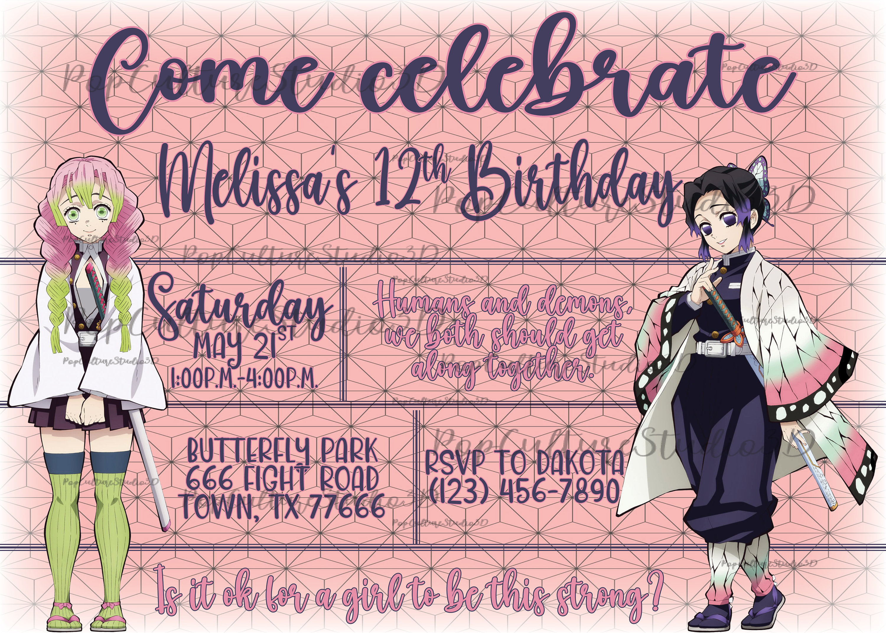 Anime Theme, Birthday Party Invitation, Made-to-order, Digital File - Etsy