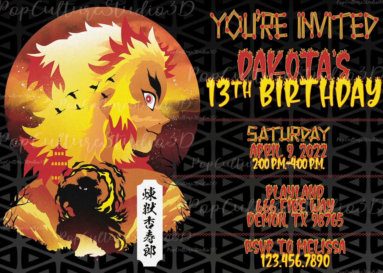 Editable Flame Slayer Birthday Invitation – Red and Gold Anime Party ...