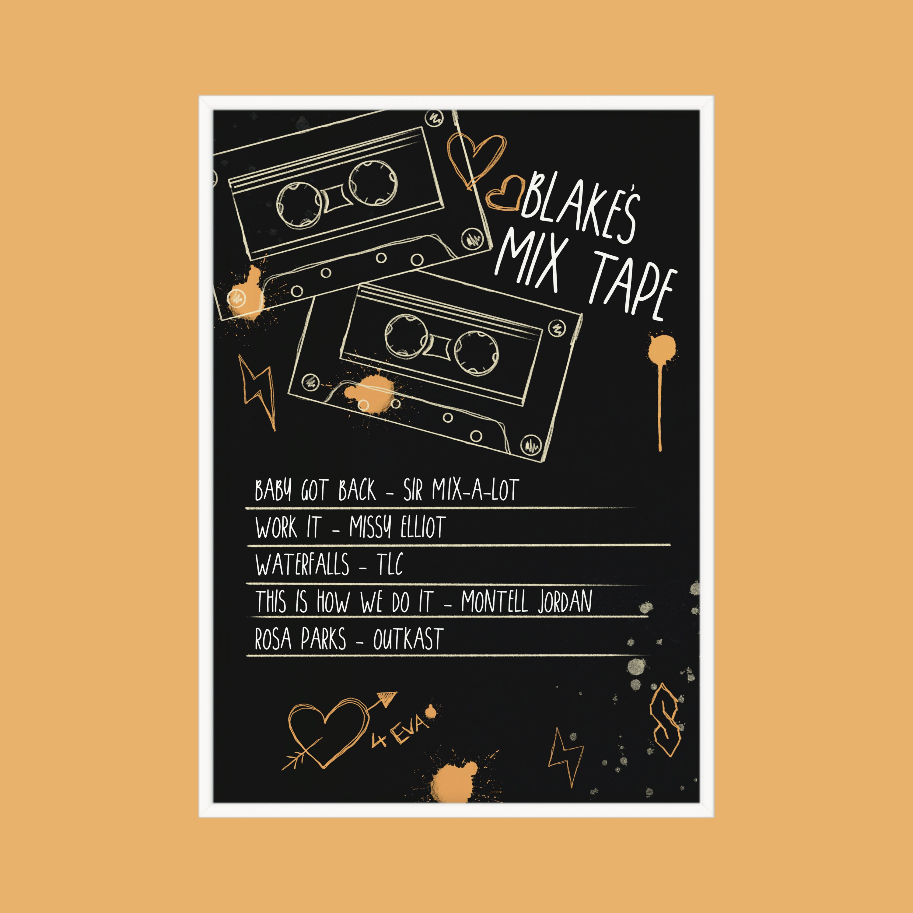 Personalised Mixtape Music Print Home Decor Fun Gift Drawing Graffiti ...