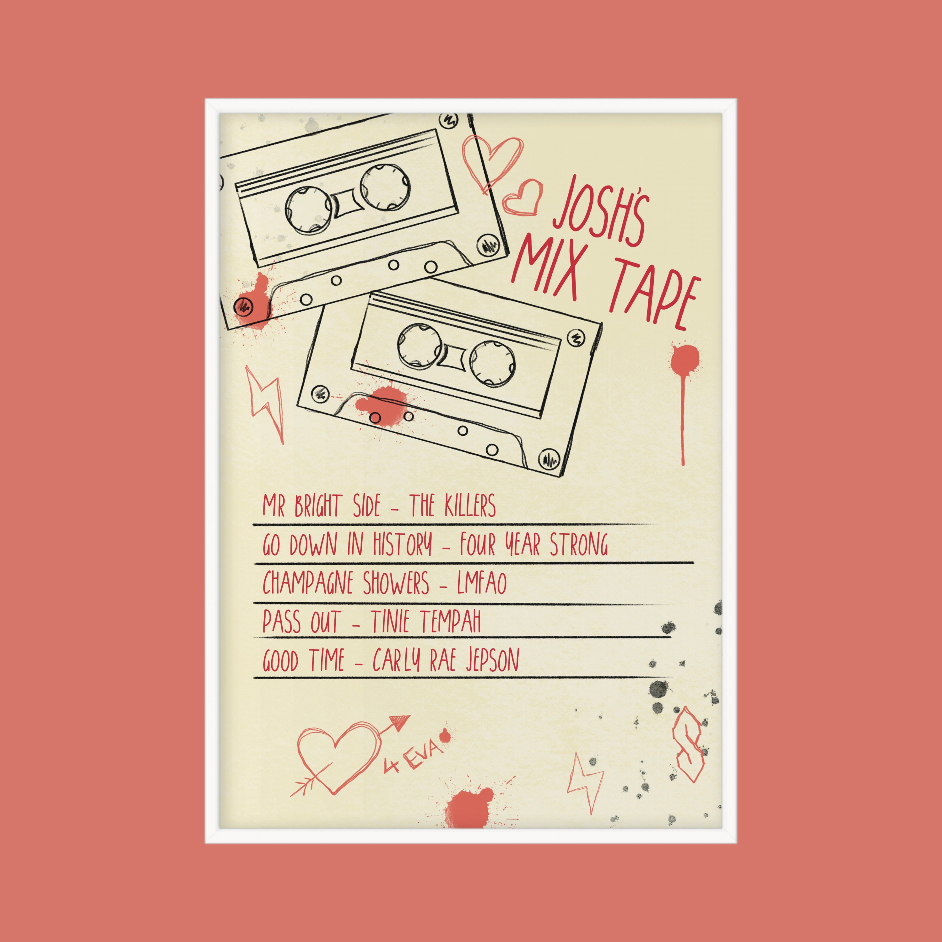 Personalised Mixtape Music Print Home Decor Fun Gift Drawing Graffiti ...