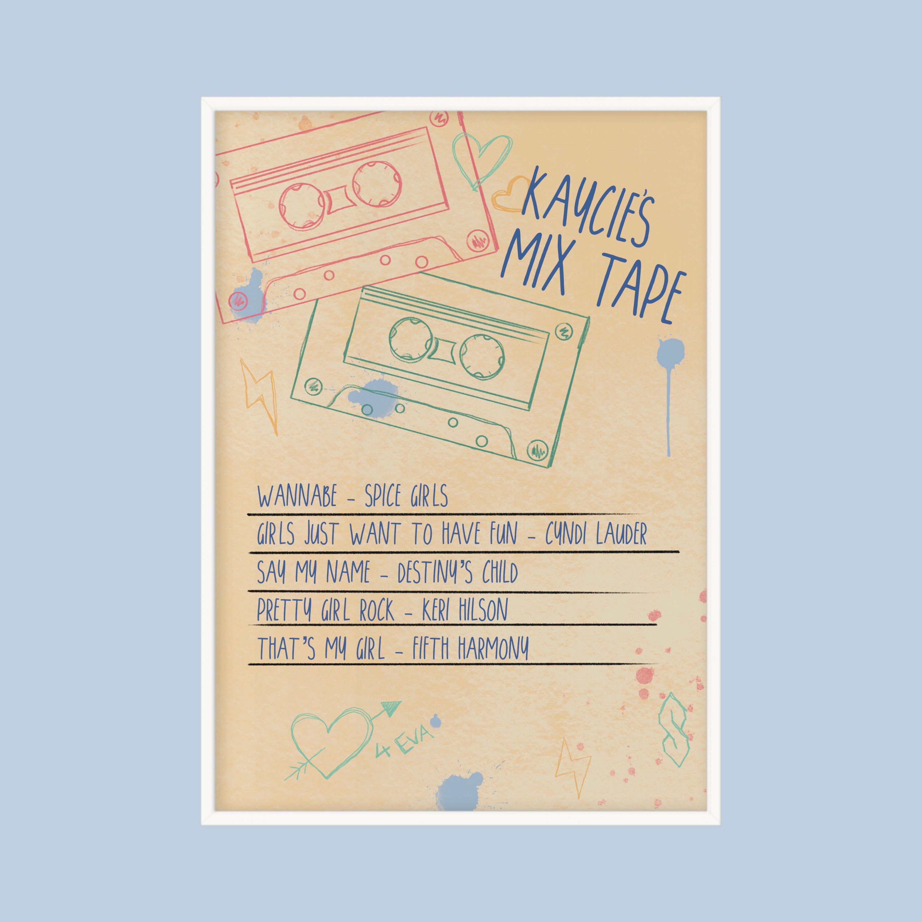 Personalised Mixtape Music Print Home Decor Fun Gift Drawing Graffiti ...