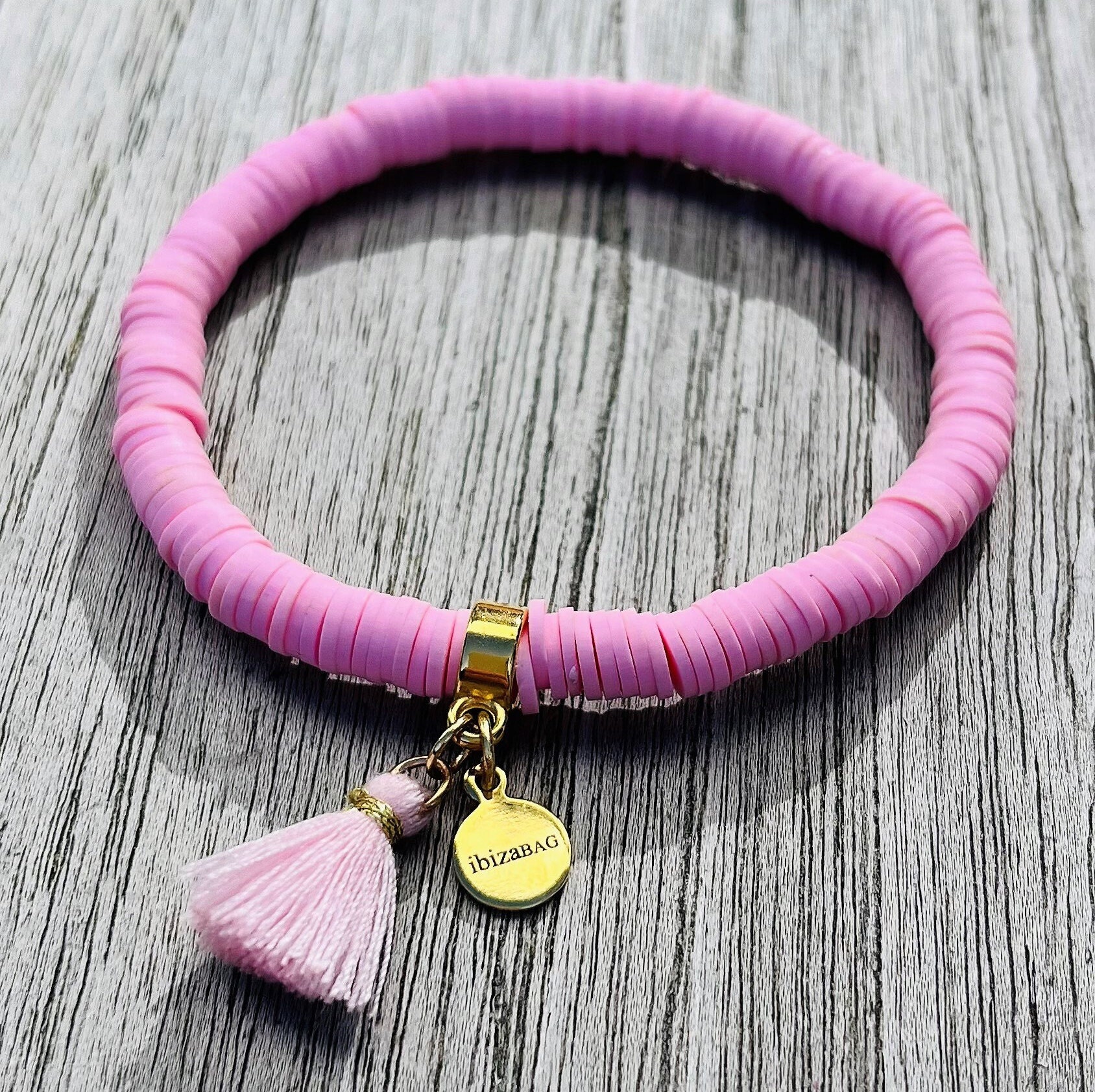 Armband Pink Orange Neon mit Quaste Katsuki Heishi Perlen ibiza ...