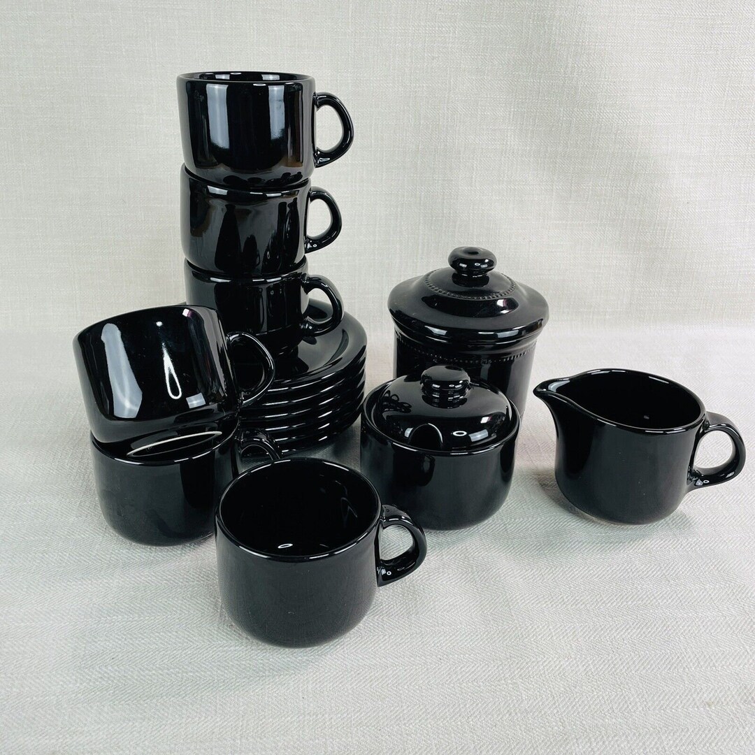 Waechtersbach West German Tea Set - Black Cup & Saucer With Milk Sugar ...