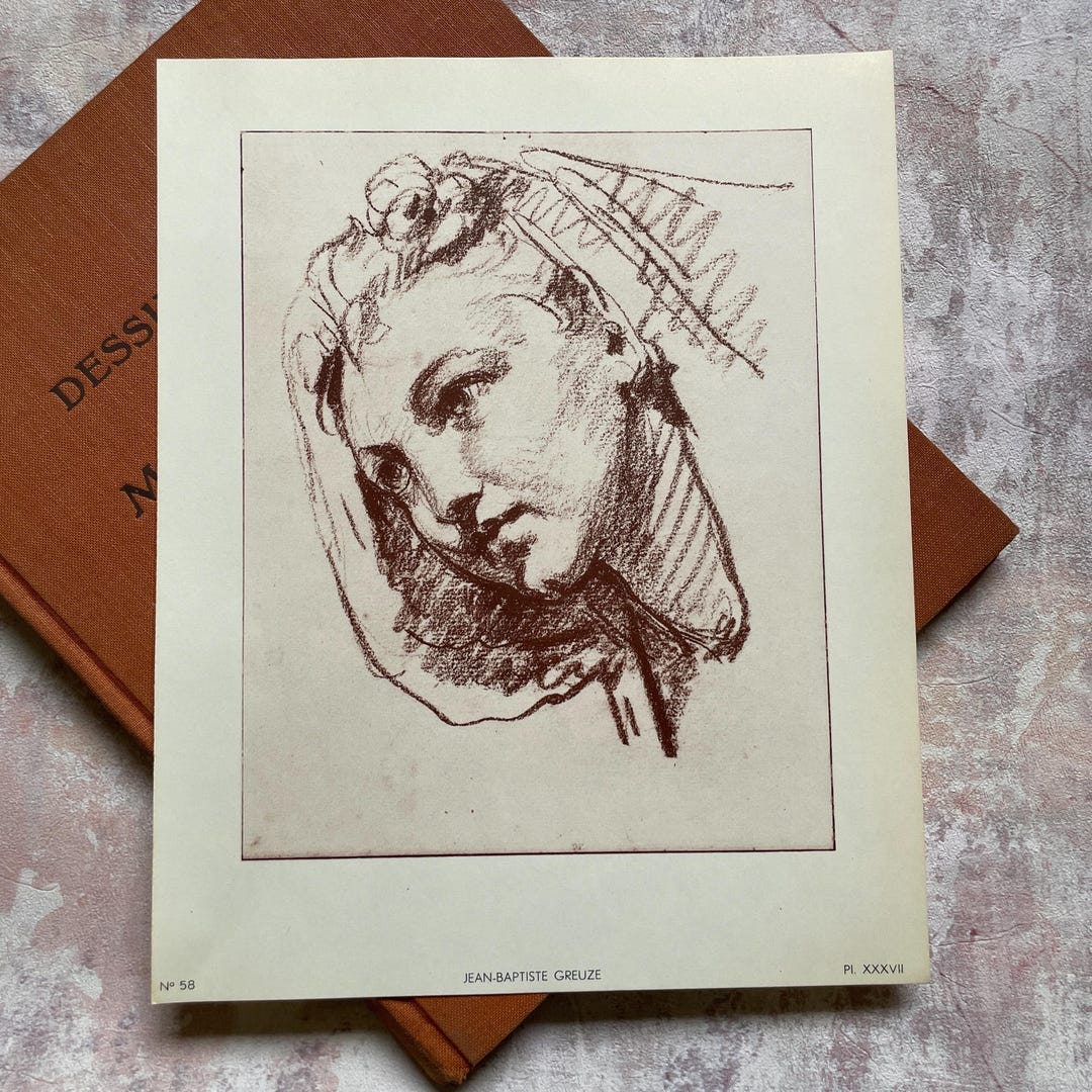 Vintage French Book Pages: Portrait Drawing Still Life Ephemera Wall ...