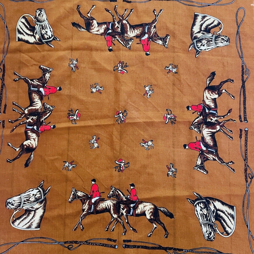 Vintage Wool Horse Scarf, Fringe Hem Horses Equestrian Hunting Brown ...