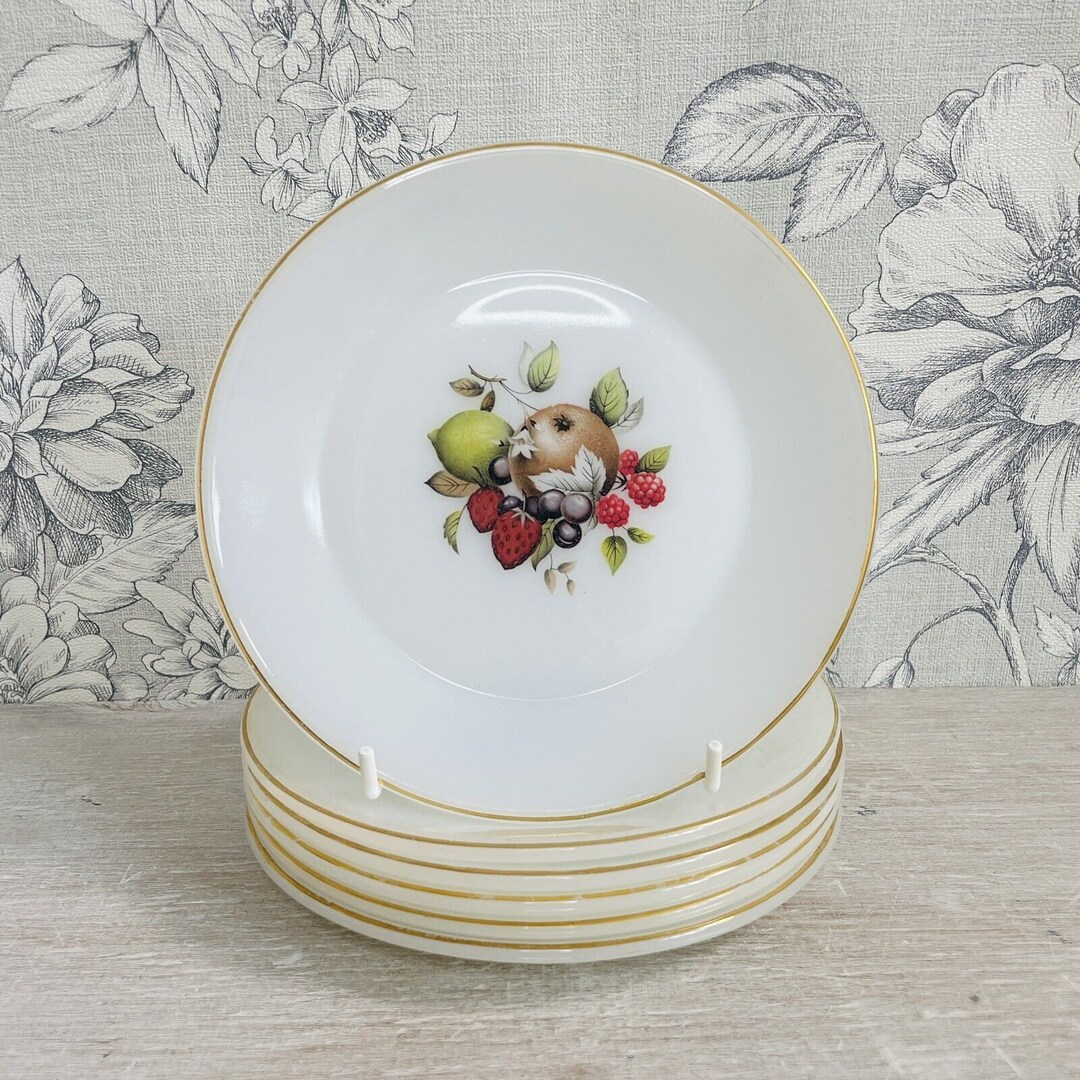 Vintage Side Plate Phoenix Milk Glass Opal Ware Autumn Fruits Cake ...